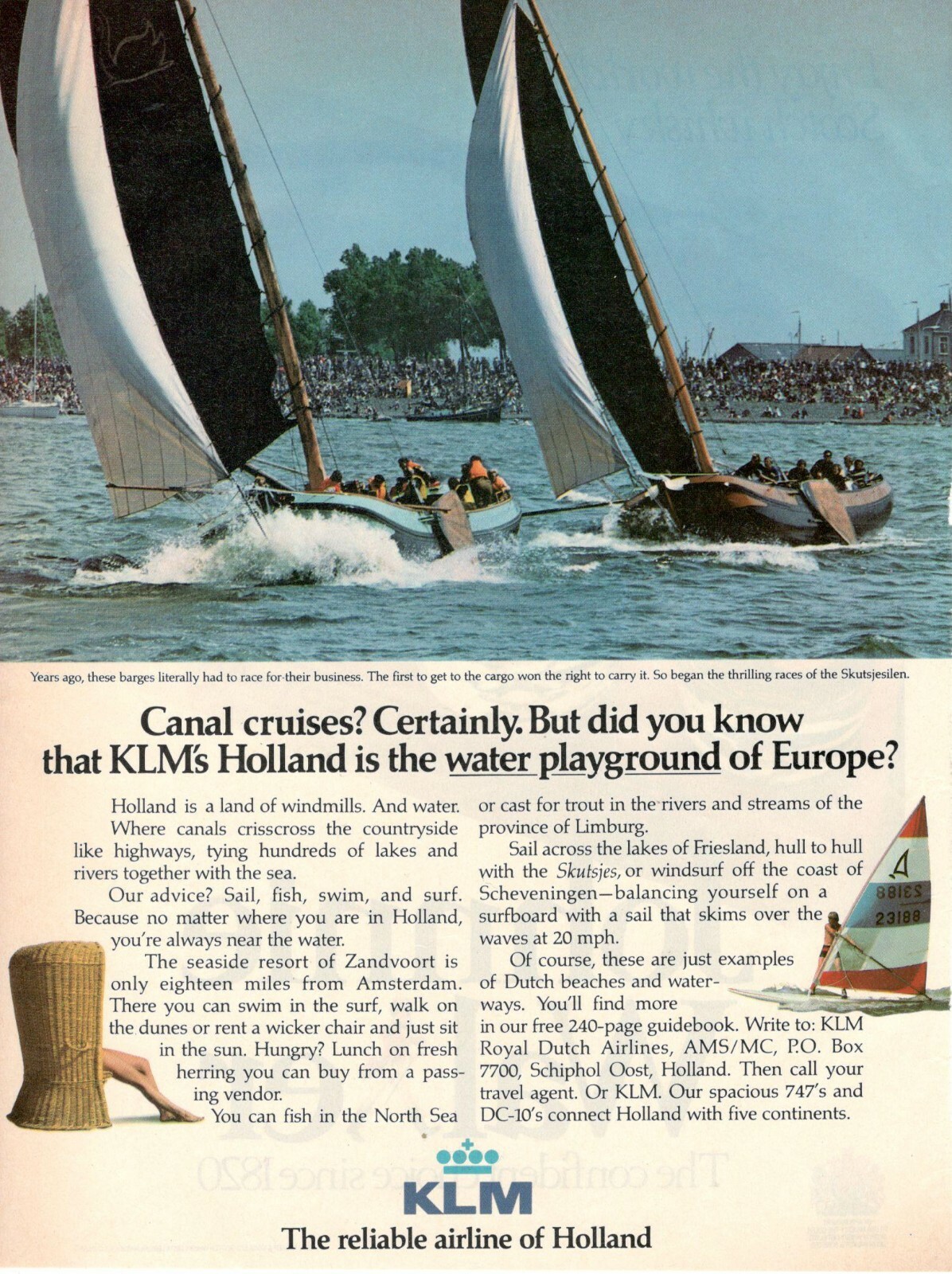KLM OLANDA Royal Dutch Airlines Advertisement 1 Page 1979 Canal Cruises ...