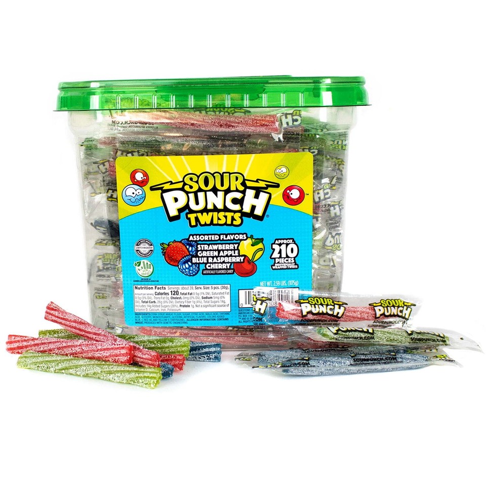 Sour Punch Twists, Assorted 3" Individually Wrapped Candy, 2.59lb Jar ...