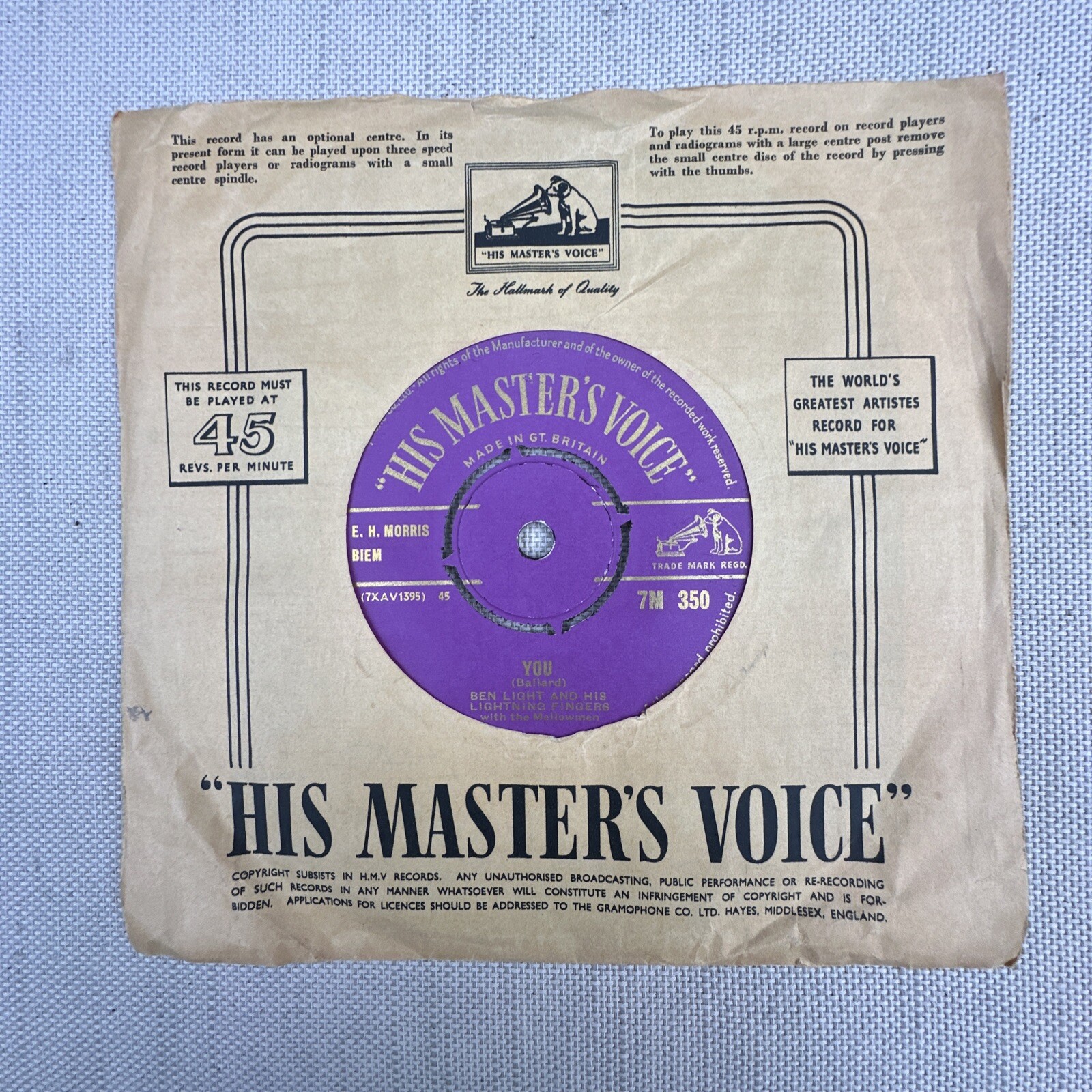 50's Pop Ben Light With The Mellowmen You Columbia GOLD 7M 350 | eBay UK