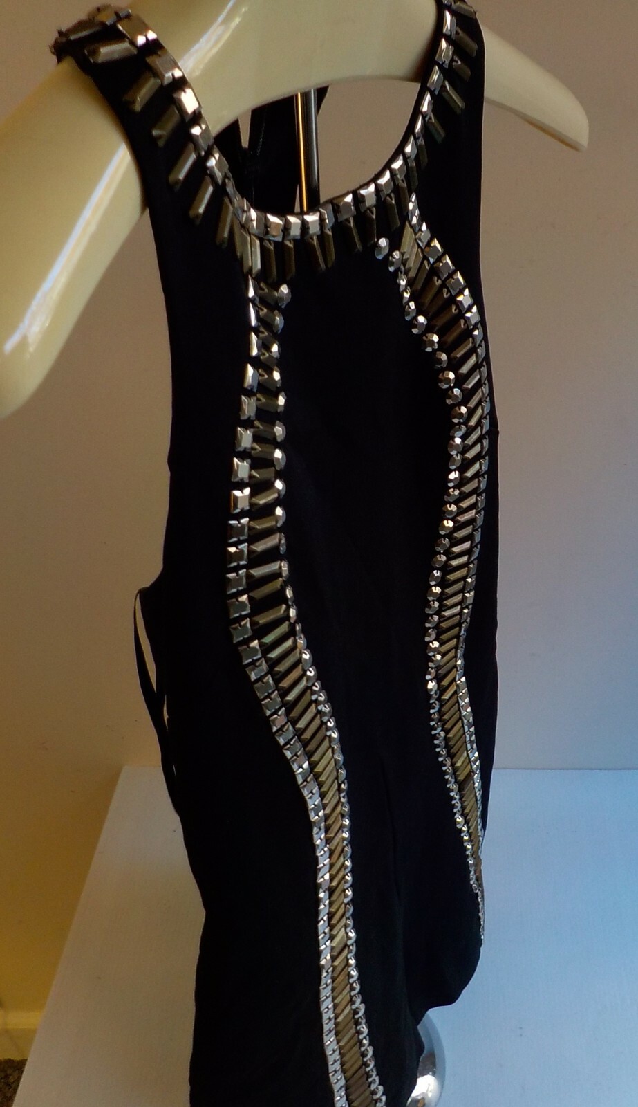 BEBE Black Metal Look Embellished Shorts Romper SZ SM… - Gem