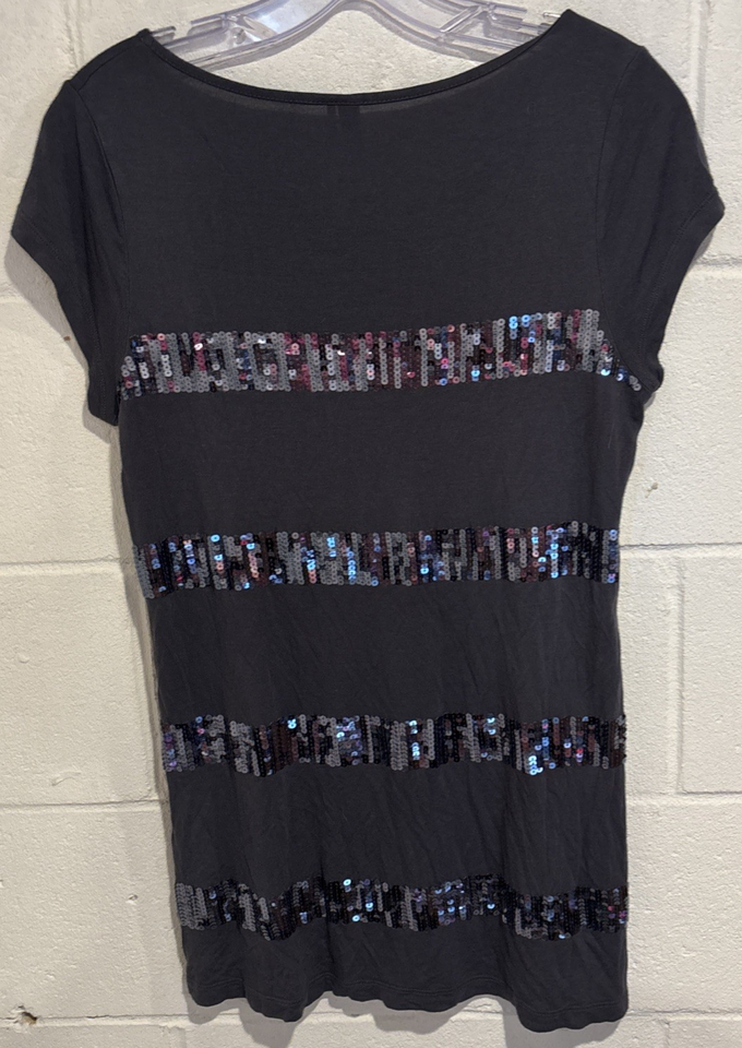 Kische Women's Tunic Top Black Striped Sequins Crew Neck Short Sleeve ...