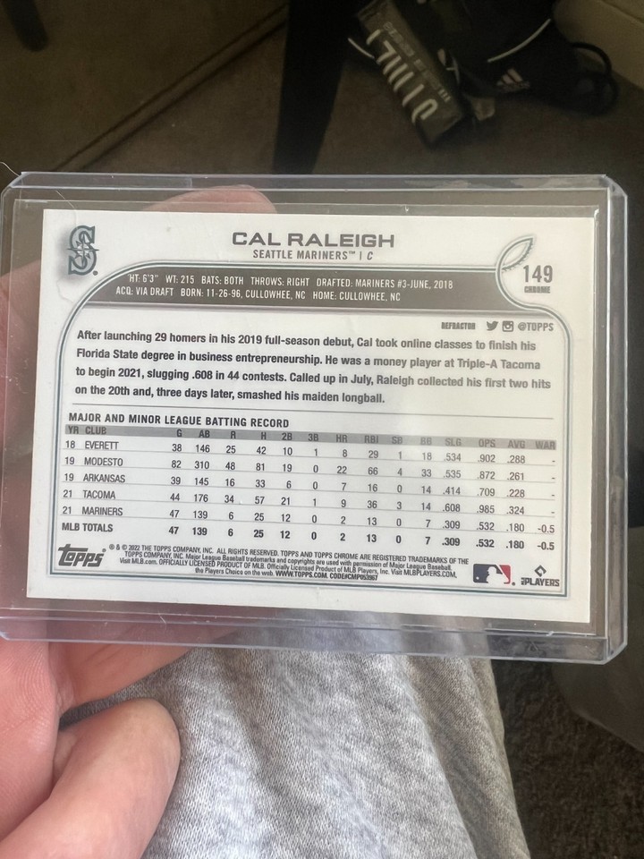 2022 Topps Chrome Cal Raleigh Rookie #149 Refractor silver Holo ...