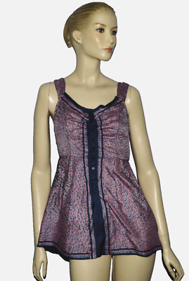 FREE PEOPLE 6 S SMALL PURPLE NAVY BLUE FRONT BUTTON FLORAL PEPLUM ...