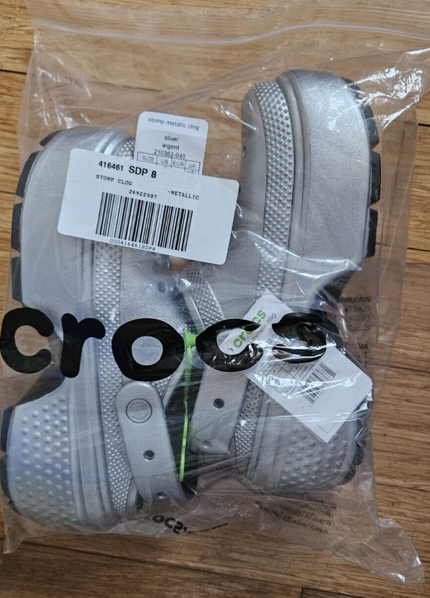 Women Crocs Platform Silver Metallic Shine Clogs Stomp Clogs Size 8 NWT ...