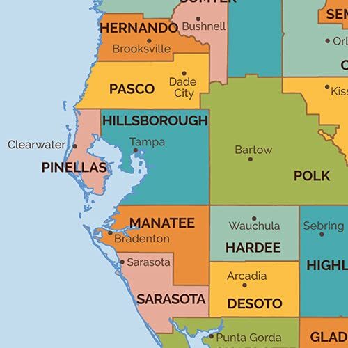 MapSherpa Florida Counties Map - Large - 48'' x 44.25'' Laminated | eBay