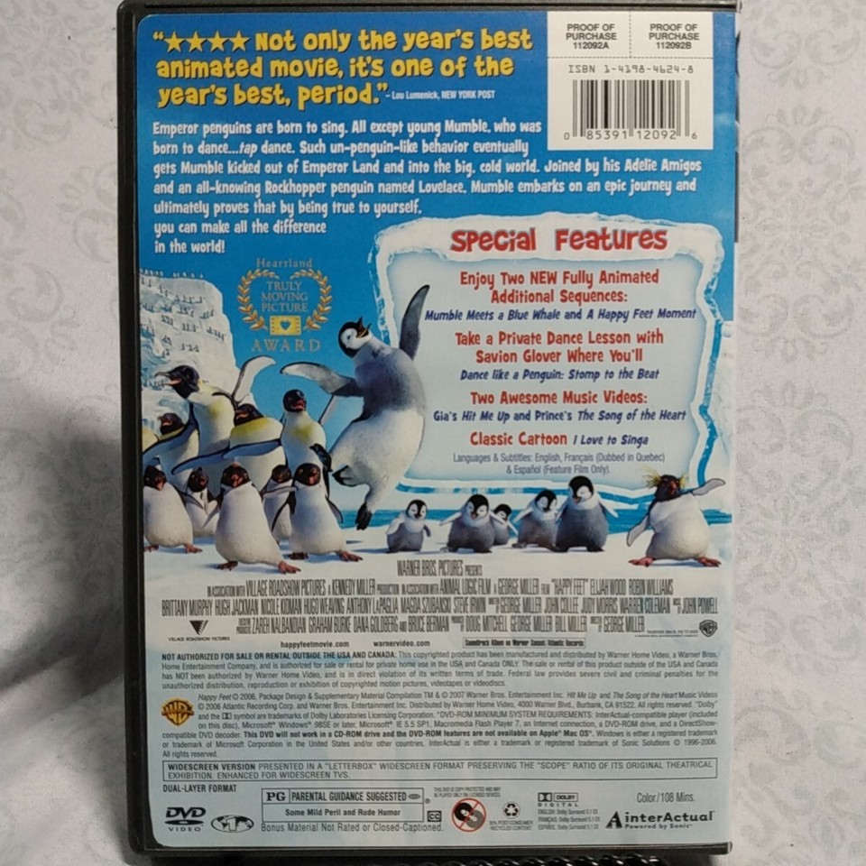 Happy Feet DVD 2006 Widescreen Animated Musical Movie SWB Combined ...