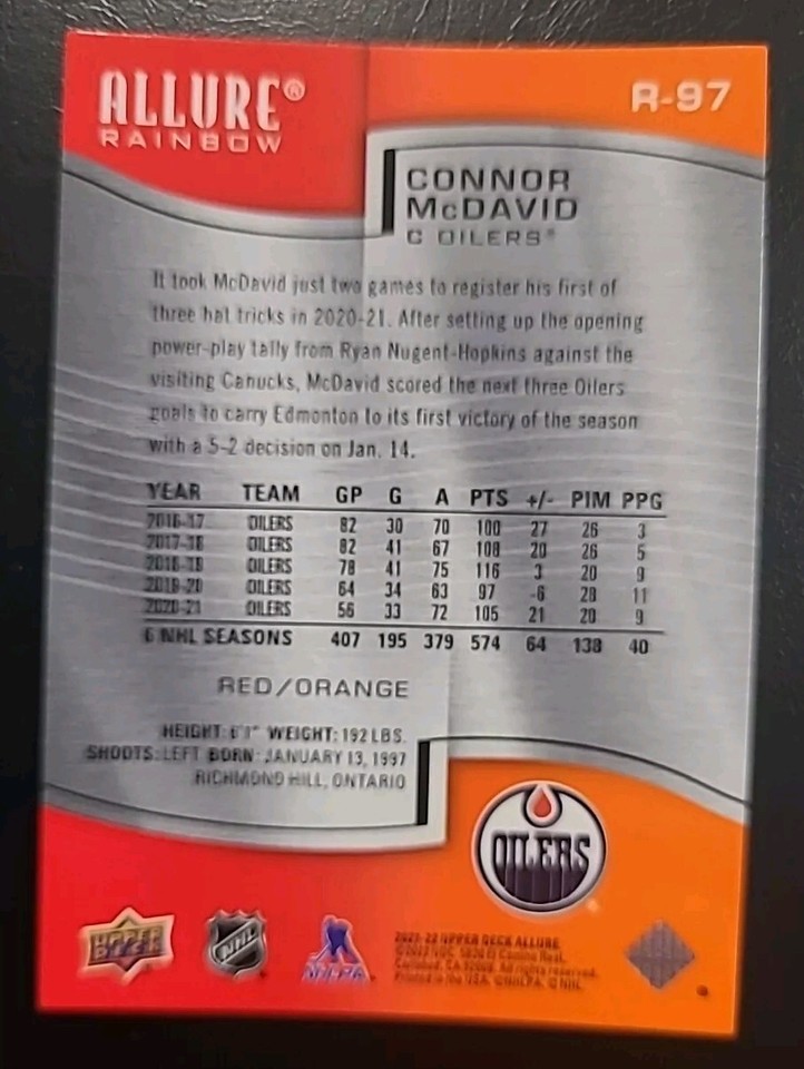 2021-22 Upper Deck Allure Rainbow Red/Orange Connor McDavid #R-97 ...
