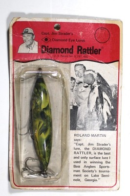 Vintage Diamond Rattler Jim Strader Fishing Lure 4" Inch Large Green ...