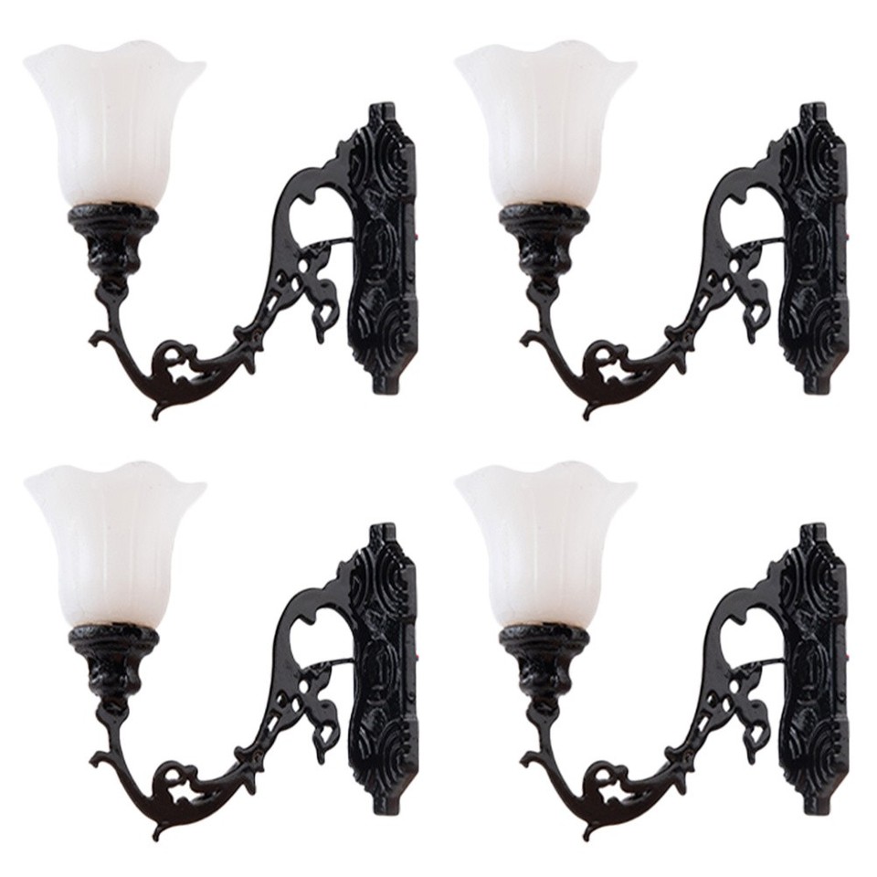 4 Pcs Miniature Wall Light Model Black ABS Warm Yellow Light for Scene ...