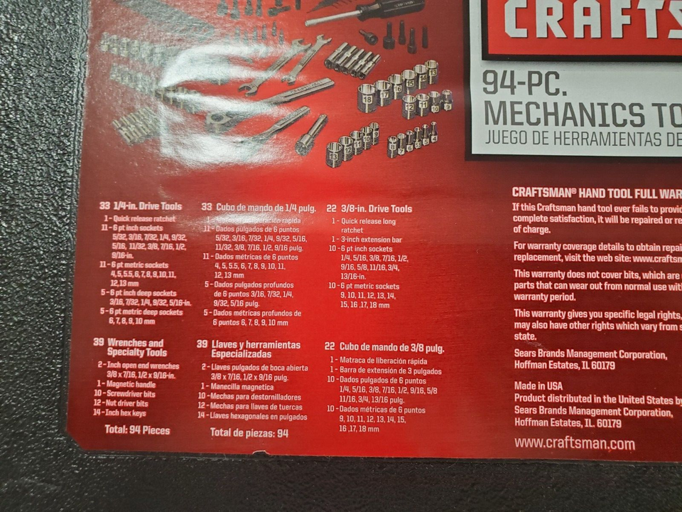 Craftsman USA 94 Pc Mechanics Tool Set , Vintage | eBay