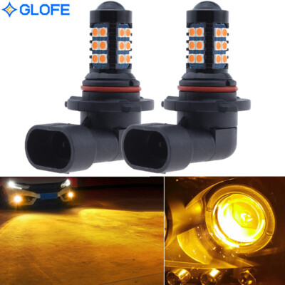 9006 Amber Yellow LED Bulbs SMD 3030 Bright Fog Light DRL Projector for ...