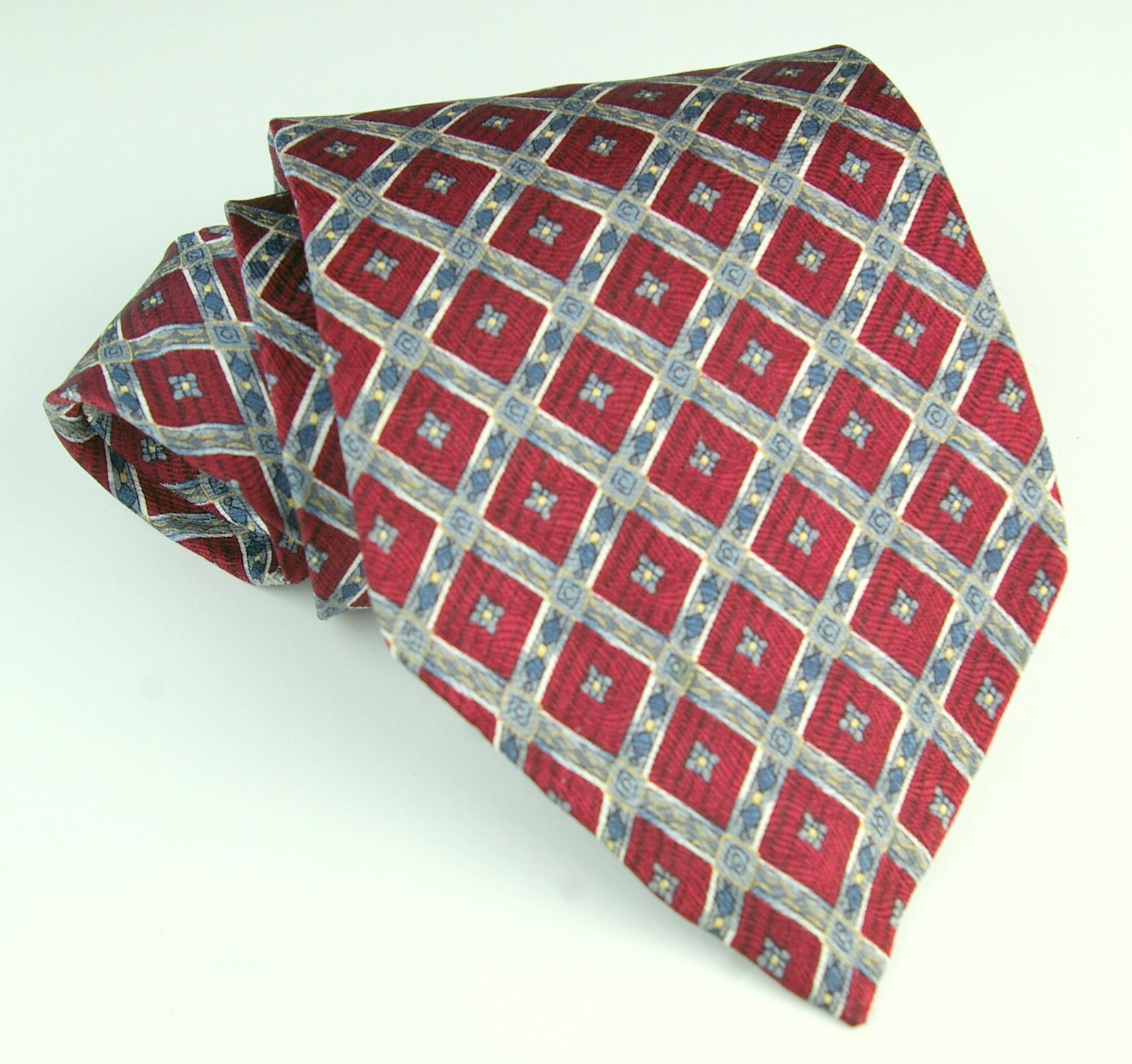 Puritan 100% Silk Red & Blue Diamond Pattern Necktie Tie Dominican ...