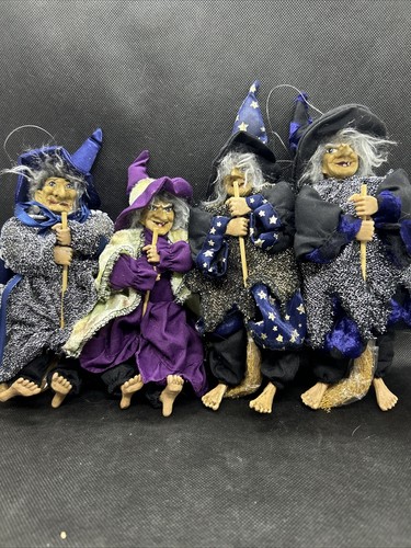 VTG GANZ FLYING WITCHES ON BROOMSTICK HALLOWEEN SET OF 4 WITCHES NEW | eBay
