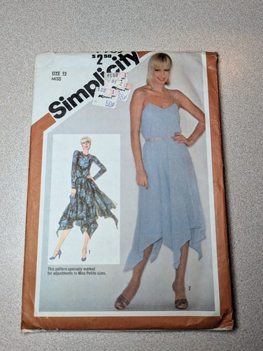 1980 Simplicity Slip Dress 12 Handkerchief Hem Sewing Pattern 9963 ...