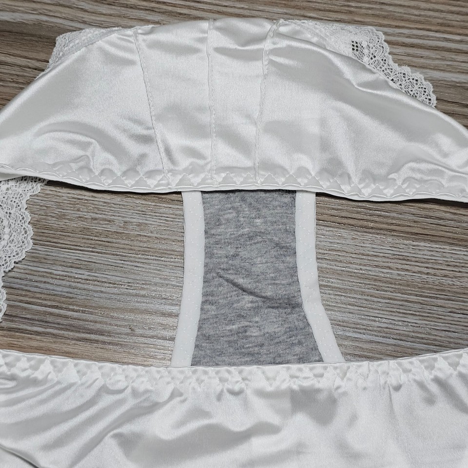 VTG Slippery Nylon Satin Panty Sissy Lace Glossy White Brief Size 8 Hip ...