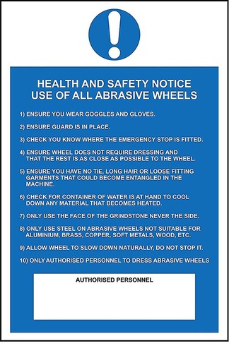 Health and safety notice use of all abrasive wheels safety sign | eBay