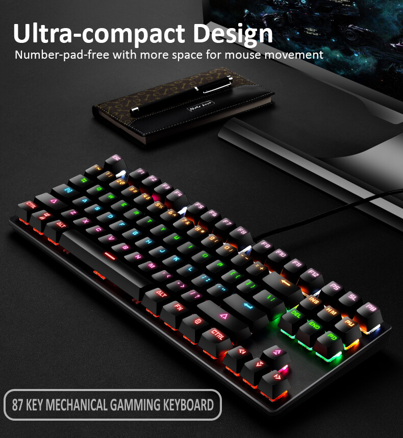 Computer Metal Gaming Keyboard 87 Keys LED Backlit Mechanical Feel Mice ...