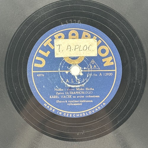 78 RPM Record - Karel Vacek - Tenkrat Nam Valcik Hrali/Zaluji ULTRAPHON ...