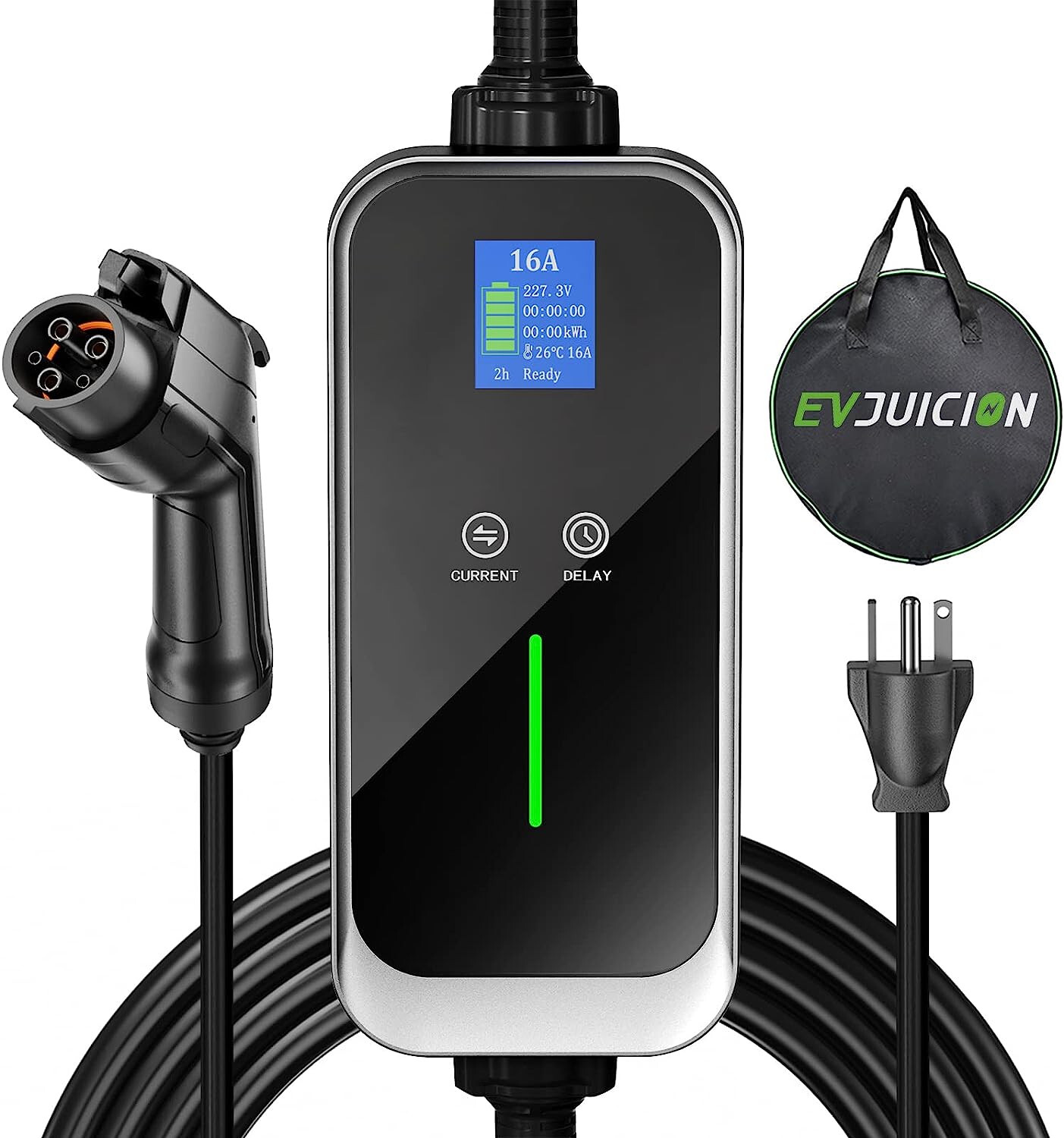 Evjuicion Level 1 EV Charger 110V/240V 16A 25FT LED Display NEMA 6-20 ...