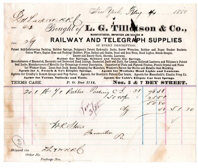 Letterhead : 1880 L.G. Tillotson Railway & Telegraph Supplies , NY | eBay