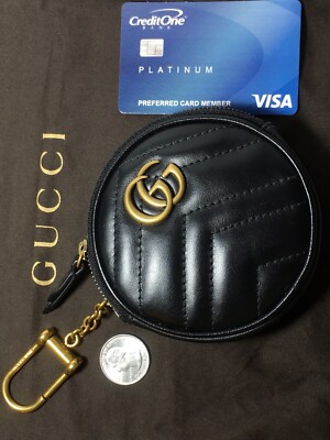 GUCCI Marmont GG *Black* Leather ROUND COIN CASE Pouch Bag #575160 ...