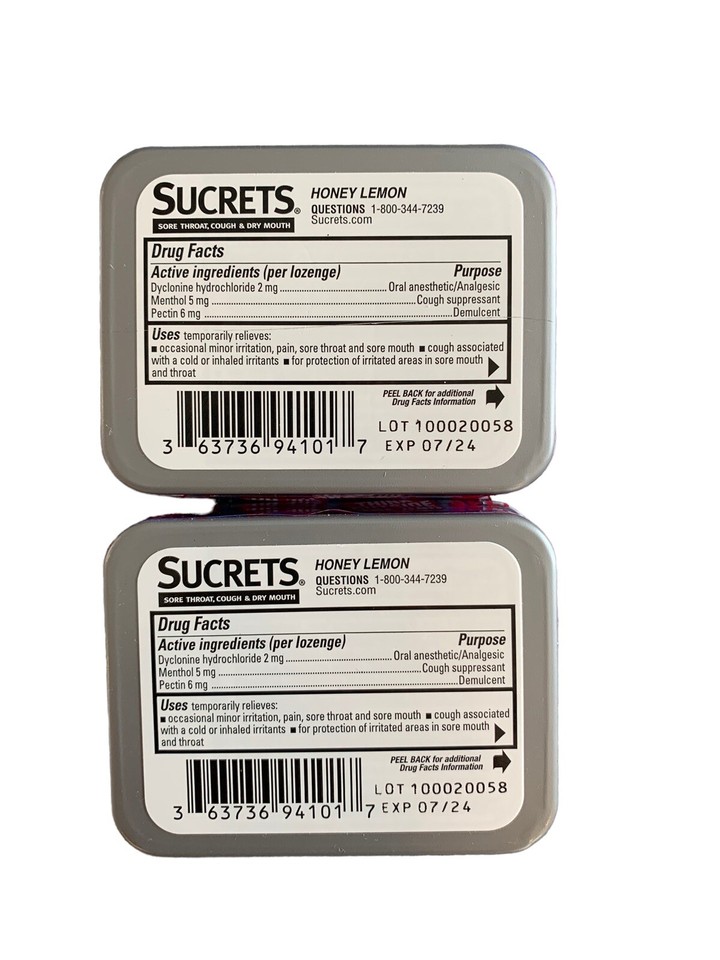 2X Sucrets Sore Throat, Cough & Dry Mouth Lozenges Honey Lemon 18 Ct ...