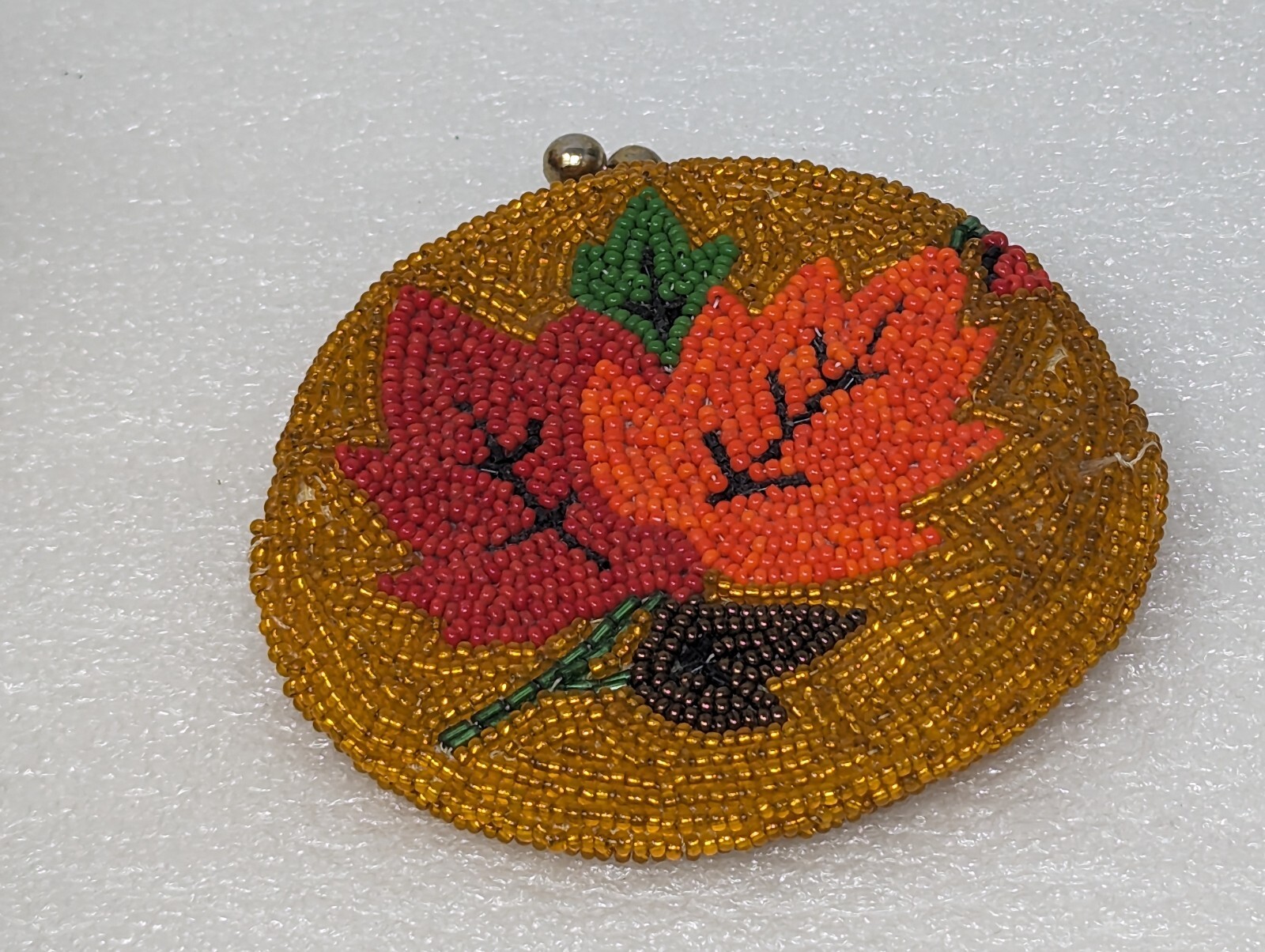 Vintage Beaded Coin Purse With Leaves Hand Made In Ko… - Gem