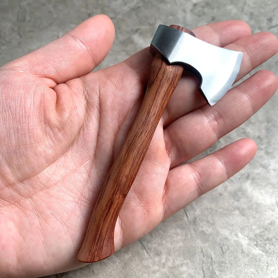 11cm Stainless Steel Mini Axe Wood Handle Fixed Blade Knife Knives Hand ...