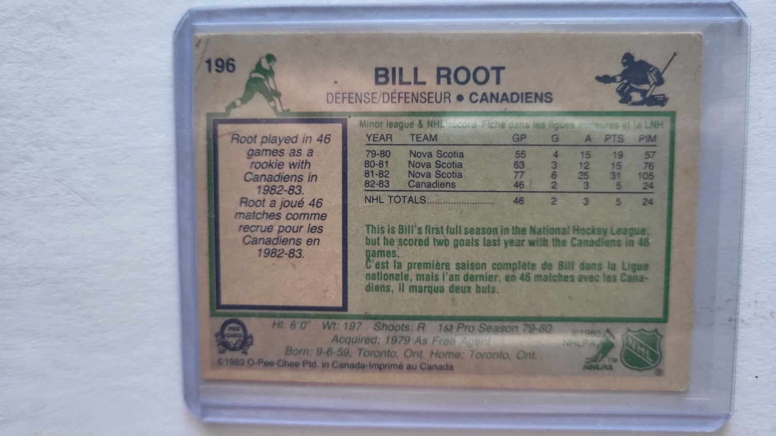 1983-84 O-Pee-Chee Montreal Canadiens Bill Root Rookie Card #196 | eBay