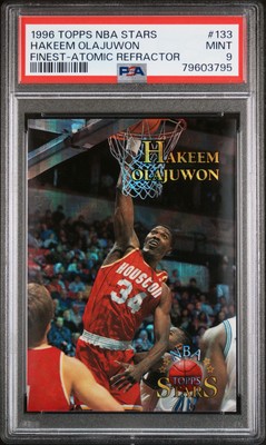 1996 TOPPS NBA STARS FINEST-ATOMIC REFRACTOR #133 HAKEEM OLAJUWON PSA 9 ...