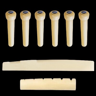 Set Of Bone Guitar Pins Saddle Nut Unbleached String Peg Acoustic ...