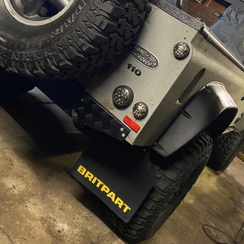 Britpart Pair Rear Wide Mud Flaps Defender 110 / 130 - Yellow Logo ...