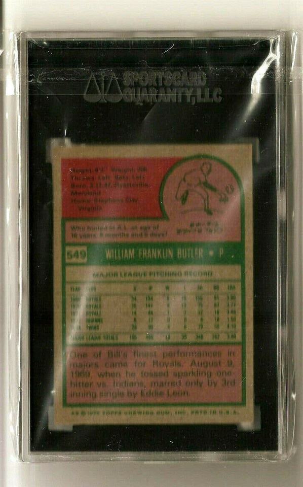 Bill Butler 1975 Topps #549 SGC 9 Mint POP:9 Minnesota Twins Baseball ...