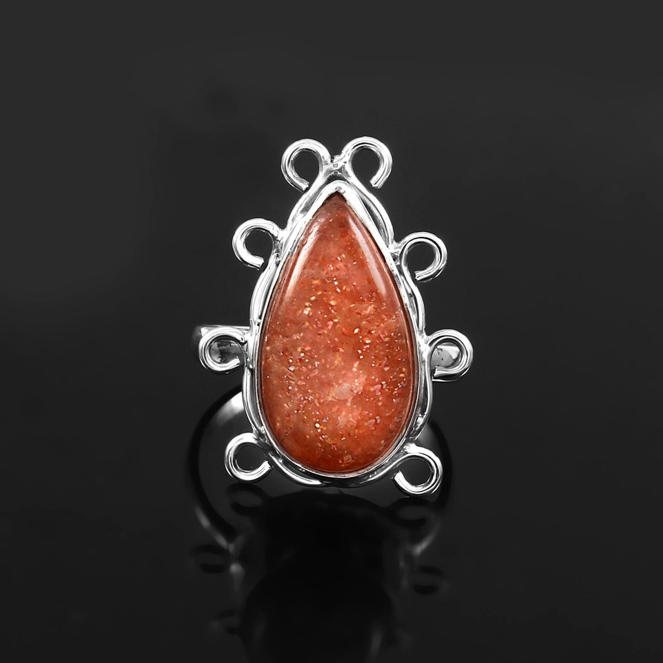 Natural Gold Sandstone Gemstone 925 Sterling Silver Woman Ring ...