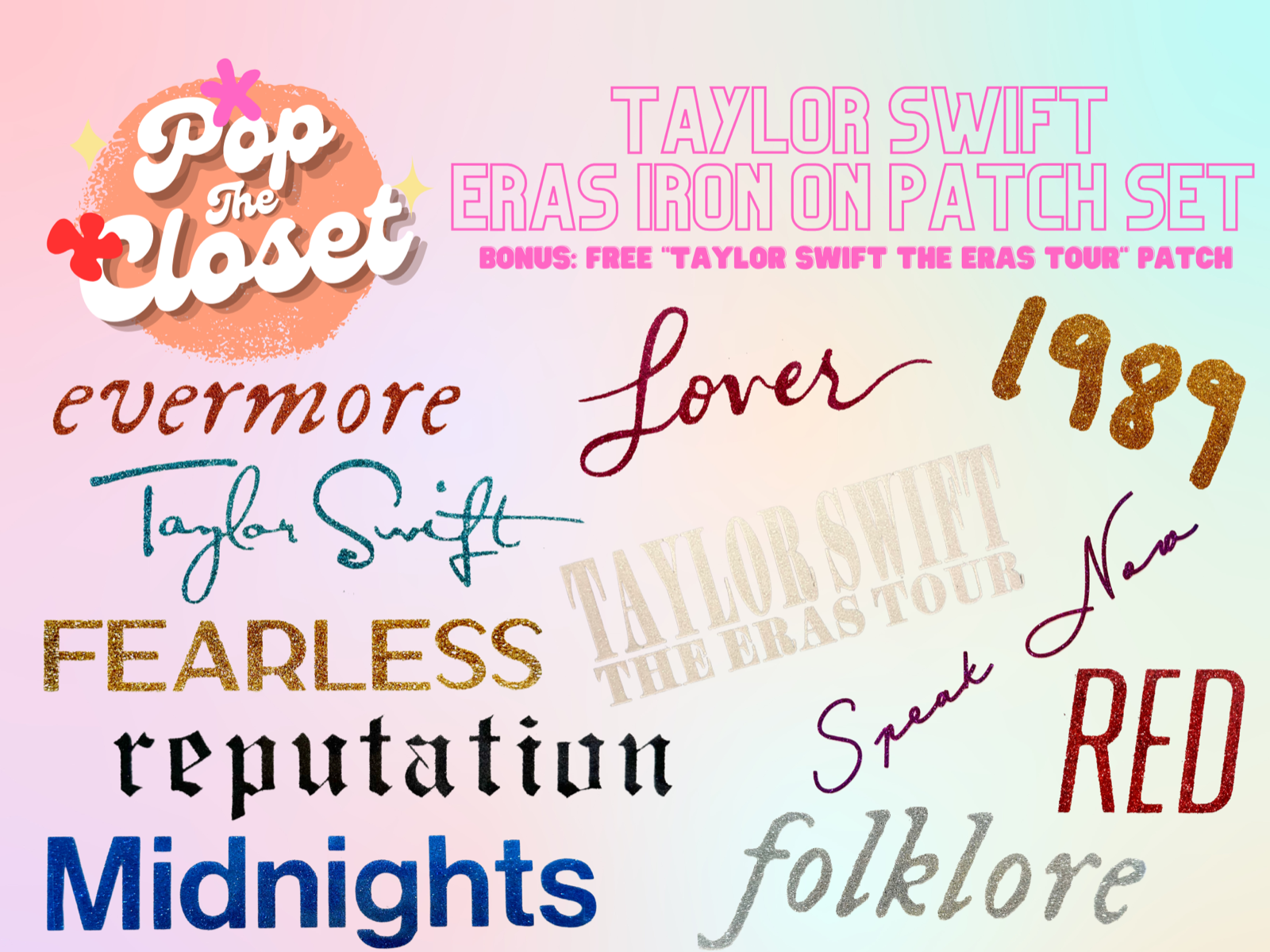 Taylor Swift The Eras Tour Iron On Patches, 4 INCHES, PLUS FREE Eras ...