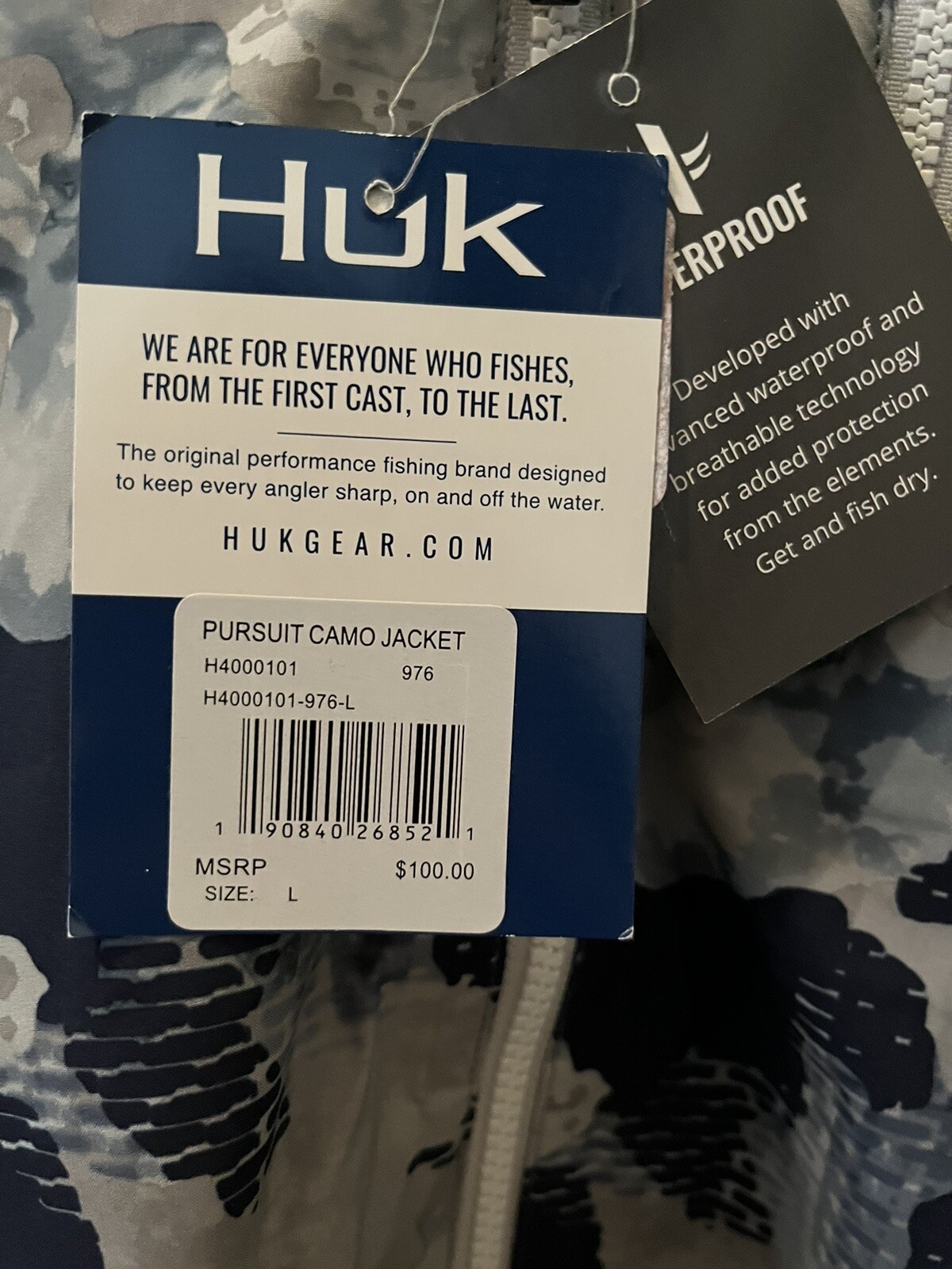 HUK Pursuit Camo Zipper Front Hooded Jacket Blue/Gray Poly/Spandex SZ ...