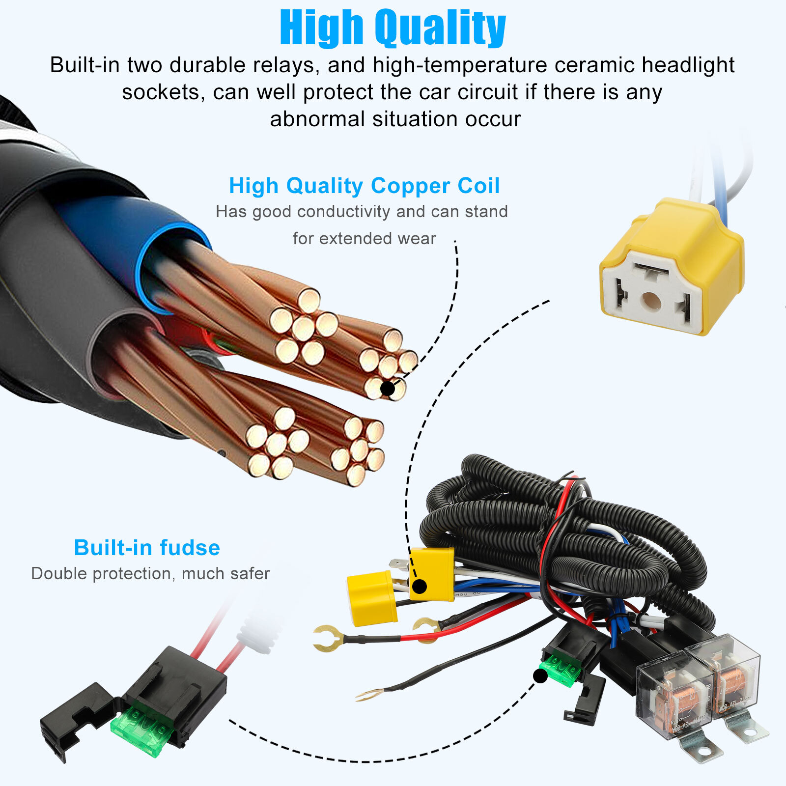 H4 Relay Harness H6054 LED Headlight Wiring Harness Kit For Toyota ...