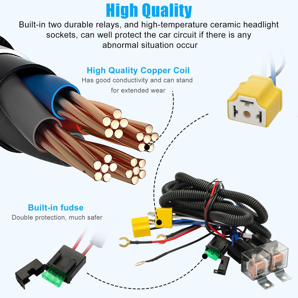 H4 Relay Harness H6054 LED Headlight Wiring Harness Kit For Toyota ...