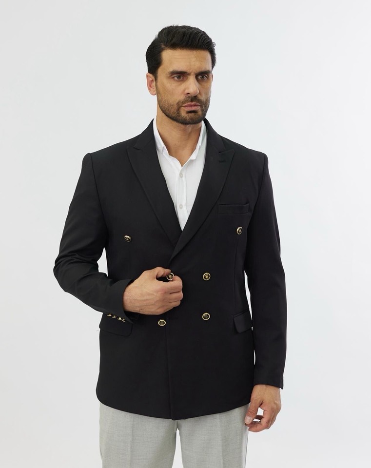 Designer Black Two Rows of Buttons Double Row Jacket Gold Buttons ...