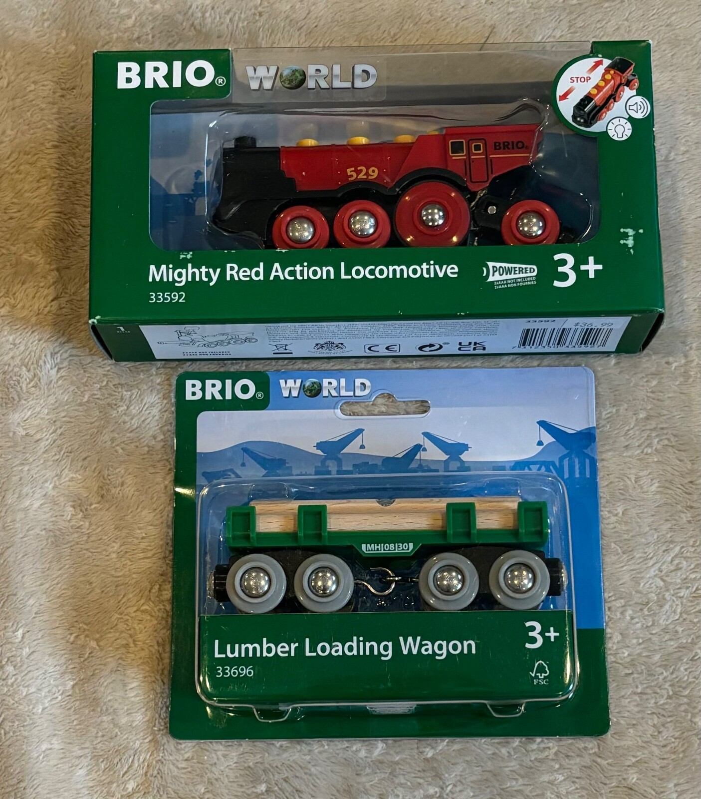 BRIO World Lot - Mighty Red Action Locomotive Train 33592 Lumber Wagon ...