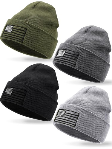 4 Pieces American Flag Beanie Men Winter Hats Tactical Knit Beanie ...