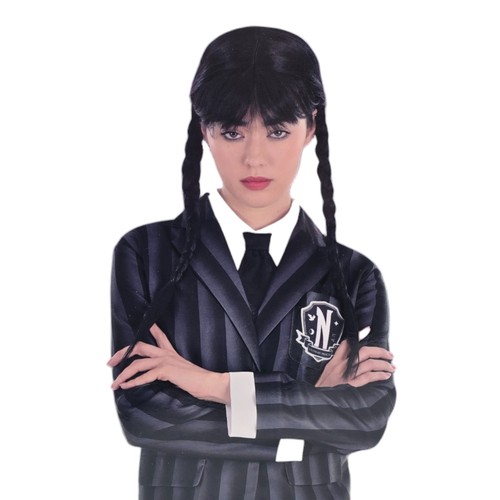 Wednesday Addams Wig Black Braided Adjustable Cap Halloween Costume NIP ...