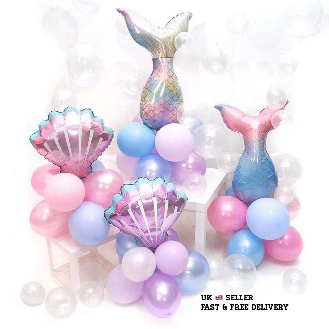 Mermaid Tail Shell Foil Stand Metallic Display Balloons Birthday Party ...
