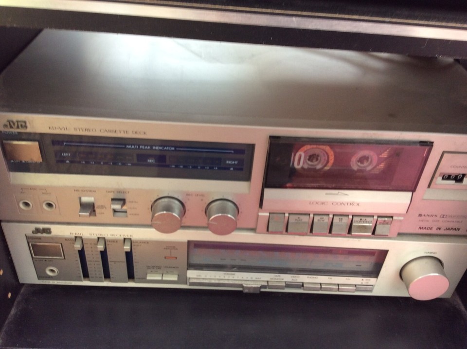 JVC Retro Hi-fi Stack System in a cabinet with turntable, Cassette and ...