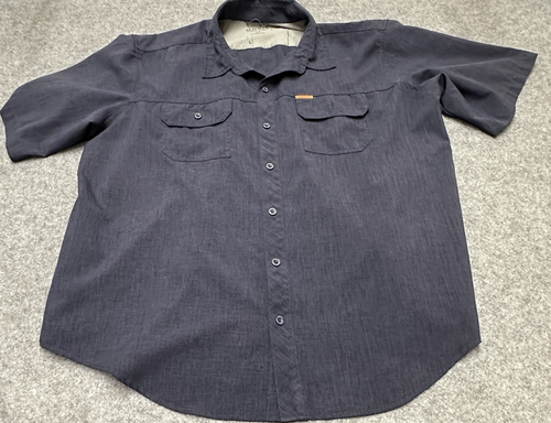Orvis Shirt Mens XXL Blue Solid Classic Collection Short Sleeve Camp ...