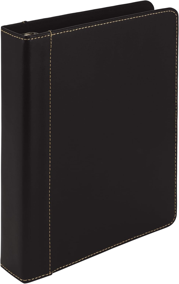 1" Junior Size 3 Ring Binder, Leather, Black with Contrast Stitching ...
