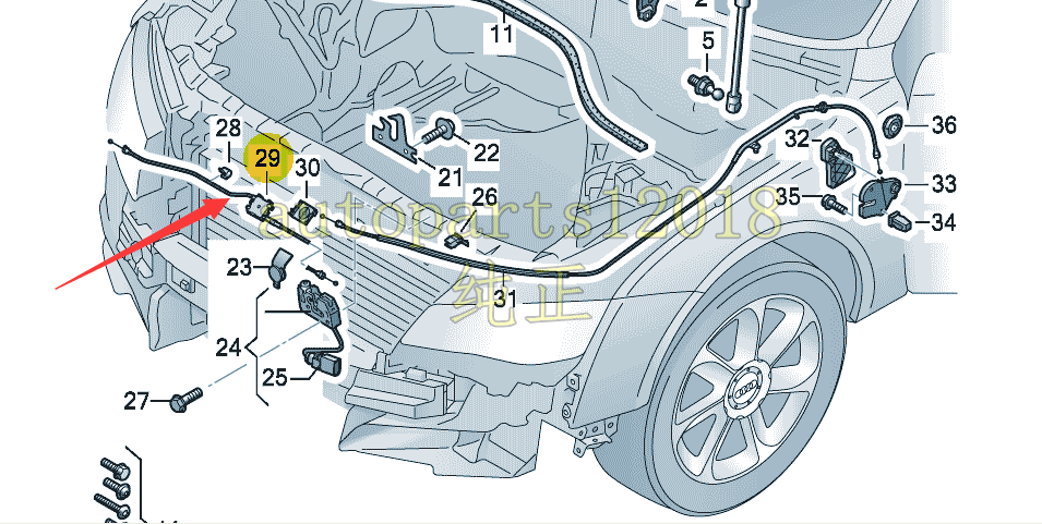0EM Front Hood Latch Bonnet Release Cable Middle For Audi A6 A7 11 ...