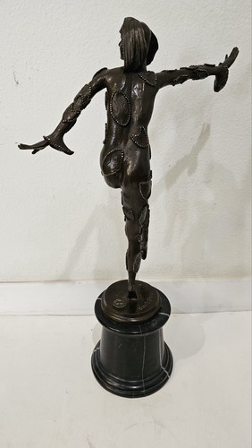 Art Deco french bronze sculpture dancer with marble base signed D.H ...