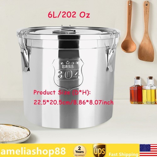 6L Airtight Rice Bucket Canister Food Storage Container 304 Stainless ...