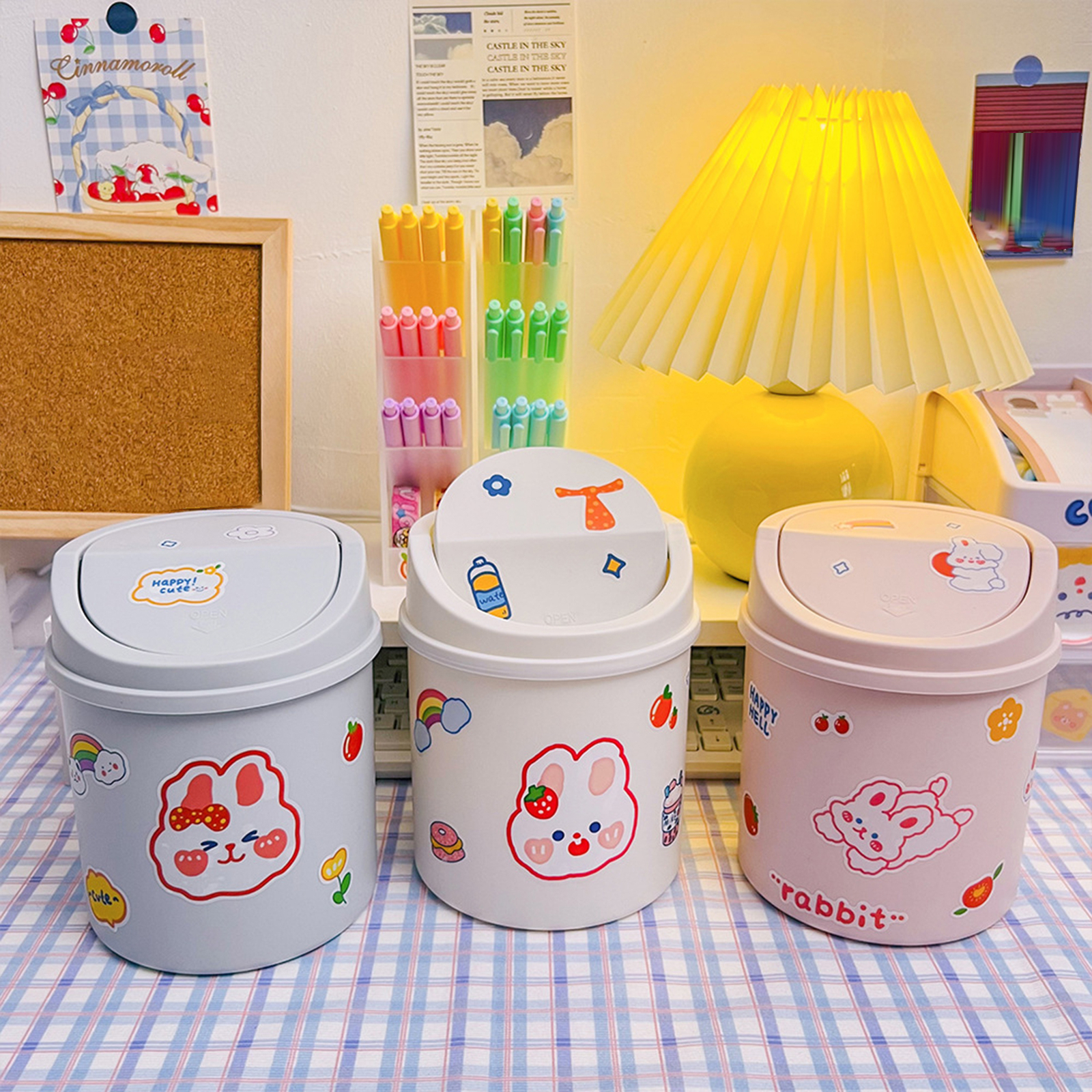 Storage Bin with Lid Storage Cute Cartoon Student Desk Garbage Lovely ...